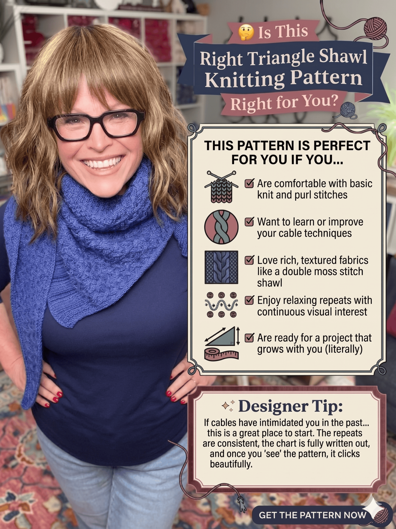 Free Cable Knit Shawl Pattern: Eowyn Triangle Shawl | Marly Bird