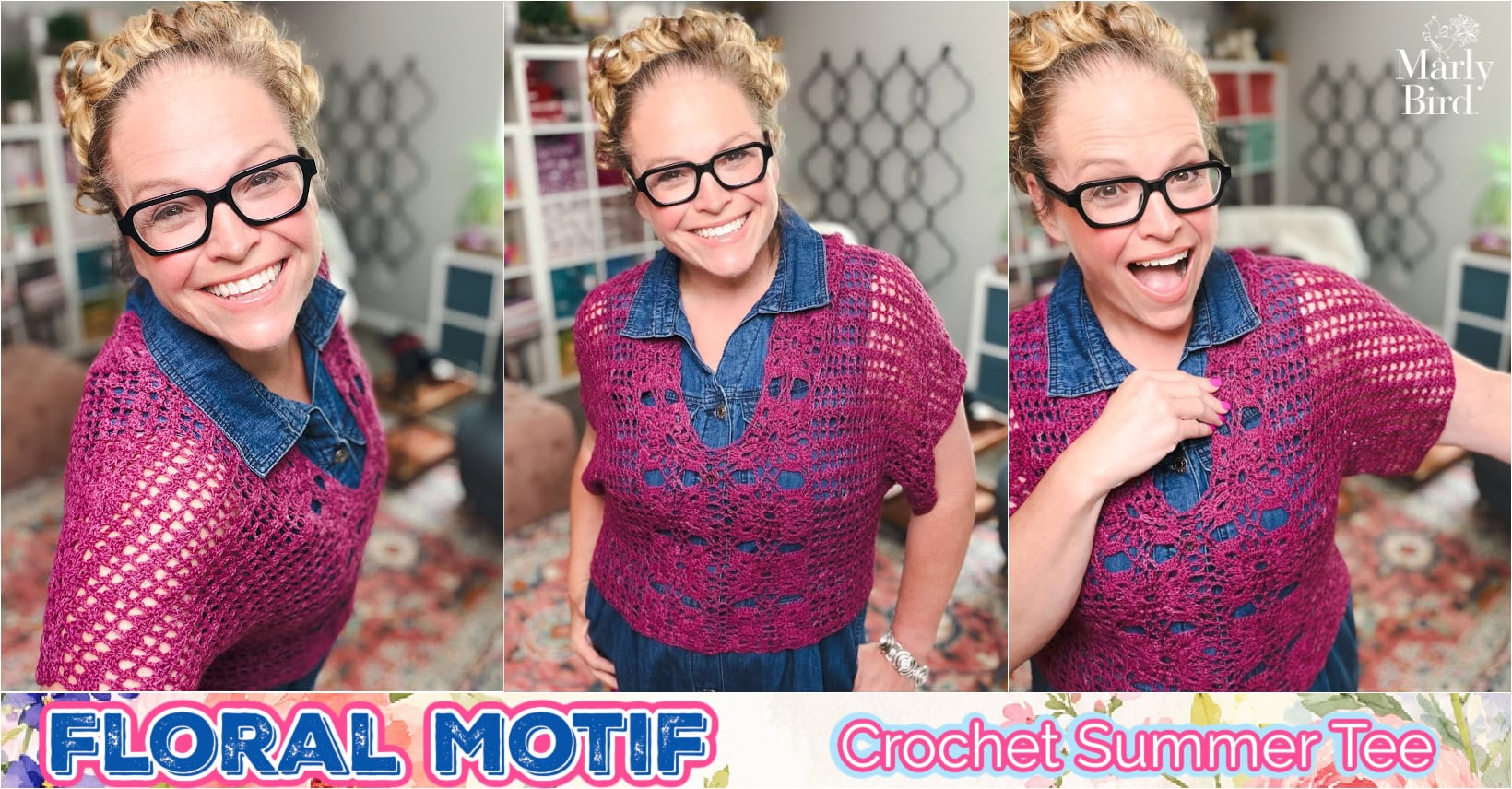 Free Crochet Floral Motif Tee Pattern (S–5X) | Marly Bird