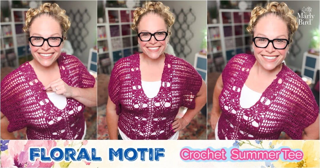 Free Crochet Floral Motif Tee Pattern (S–5X) | Marly Bird